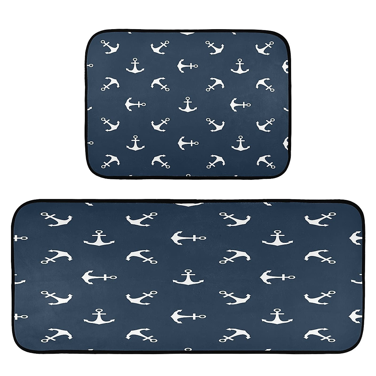 ALAZA Anchor Nautical Blue Ocean 2 Piece Kitchen Rug Floor Mat Set Runner Rugs Non-Slip for Kitchen Laundry Office 20" x 28" + 20" x 48"