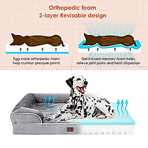 EHEYCIGA Memory Foam Large Dog Bed with Sides, Waterproof Orthopedic Dog Beds for Large Dogs, Non-Slip Bottom and Egg-Crate Foam Large Dog Couch Bed with Washable Removable Cover