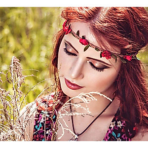 Candygirl Rose Bohemian Flower Crown Headbands - 12pcs Floral Garland Headpieces for Women and Girls