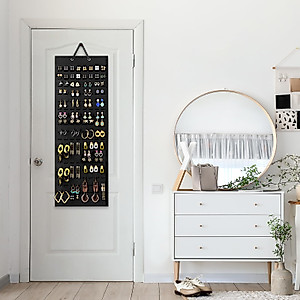 Lolalet Hanging Earring Holder Organizer with 20 Hooks Mothers Day Gift, Earring Organizer Wall Earrings Hanger Pierced Earring Storage, Felt Stud Earring Display, 608 Holes - Black, 1 Pack