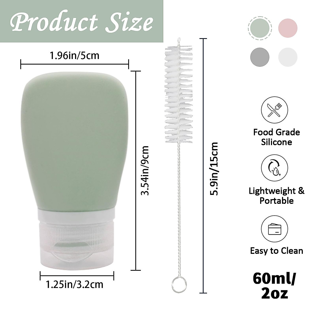 TACYKIBD 4Pcs Squeeze Salad Dressing Bottles, Leakproof Silicone Condiment Containers, Mini Sauce Dressing to Go for Lunch, Portable Salad Dressing Container with 2pcs Cleaning Brush (2oz, 60ml)