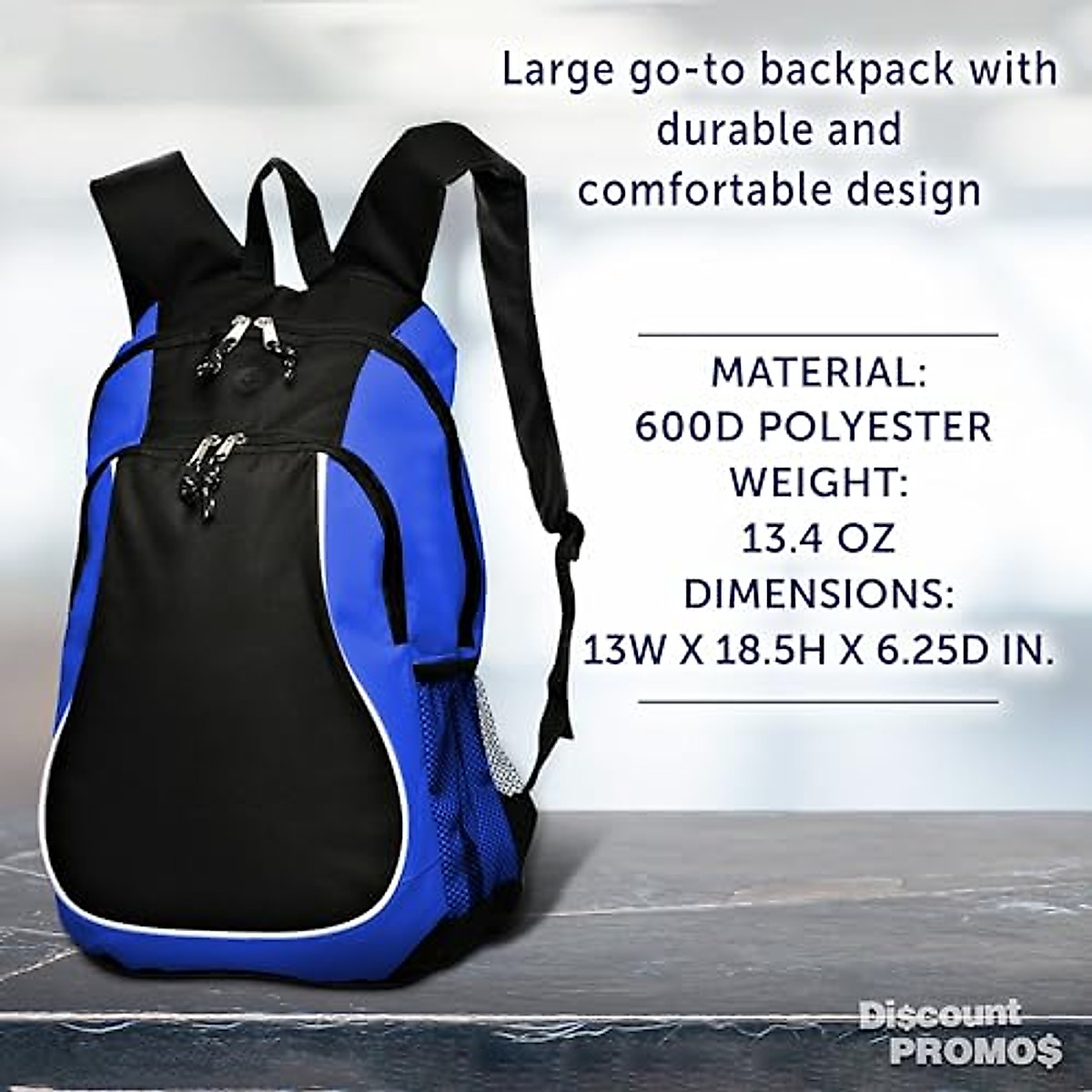 DISCOUNT PROMOS Large Sports Backpack with Mesh Pockets Set of 10, Bulk Pack - Perfect for School, Office, Outdoor Sports - Blue