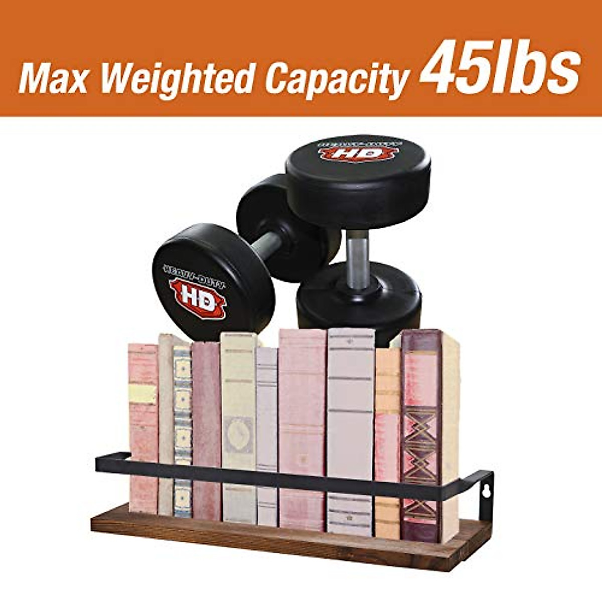 Micup Floating Shelves Wall Mounted Set of 2 Rustic Wood Storage Shelf for Bathroom, Bedroom, Kitchen, Living Room (with Removable Hooks, Dark Brown)