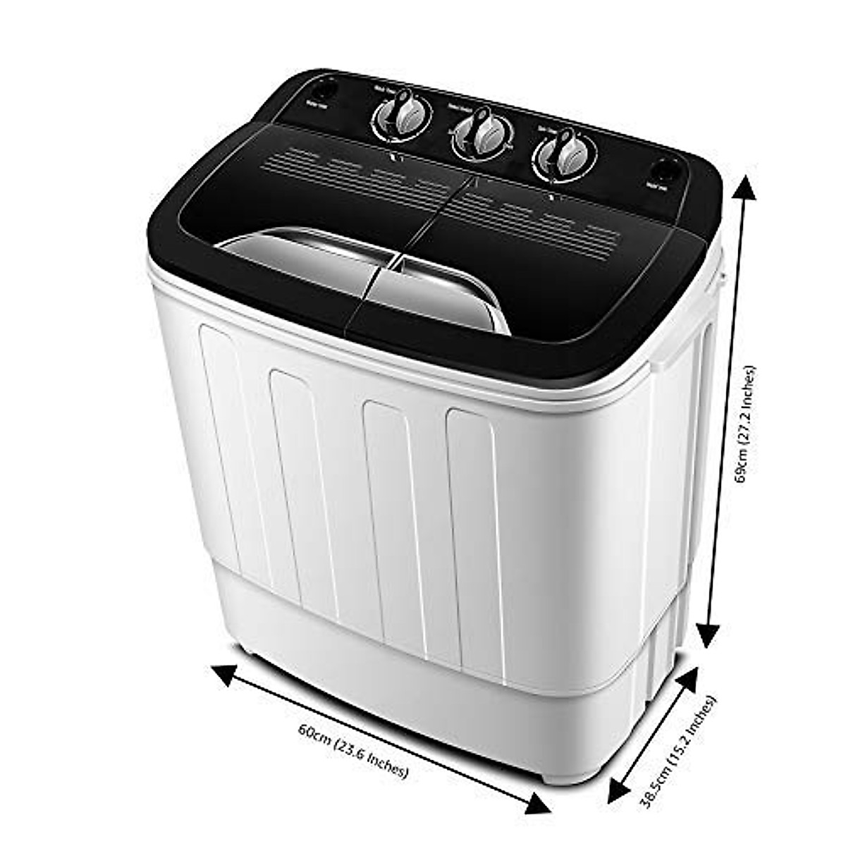 Portable Washing Machine TG23 - Twin Tub Washer Machine with 7.9lbs Wash and 4.4lbs Spin Cycle Compartments by Think Gizmos