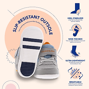 TSUKIHOSHI 2510 Racer Strap-Closure Machine-Washable Baby Sneaker Shoe with Wide Toe Box and Slip-Resistant, Non-Marking Outsole - Gray/Sea, 3.5 Infant (0-12 Months)