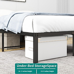 VERFARM 14 Inch Full Size Bed Frame, Heavy Duty Metal Platform Bed Frame Full, Steel Slats Mattress Foundation with Storage, No Box Spring Needed, Noise-Free, Easy Assembly, Black, Full