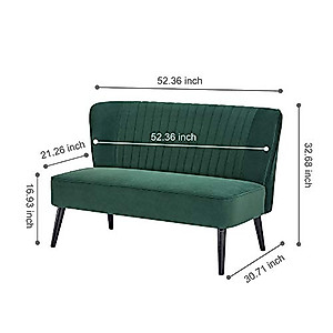 GIA Furniture Home Series Mid-Century Modern Armless Velvet Loveseat with Stripe Back, Love Seat, Green