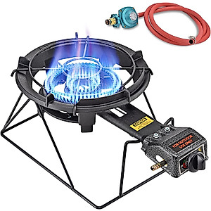 ARC 13" Single Propane Burner, Outdoor Propane Burner Stove, Cast Iron Portable Propane Burner Wok Burner With Sturdy Stand Hose And Regulator, Perfect For Outdoor (26000 btu)