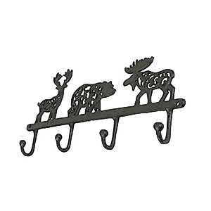 Zeckos Wilderness Charm - Rustic Brown Cast Iron Moose, Bear, and Deer Wall Mounted Hook Rack - Cabin or Lodge Decor Accent - 13.75 Inches Long - Easy Installation