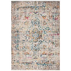 SAFAVIEH Madison Collection Area Rug - 5'3" x 7'6", Grey & Gold, Boho Distressed Medallion Design, Non-Shedding & Easy Care, Ideal for High Traffic Areas in Living Room, Bedroom (MAD474F)
