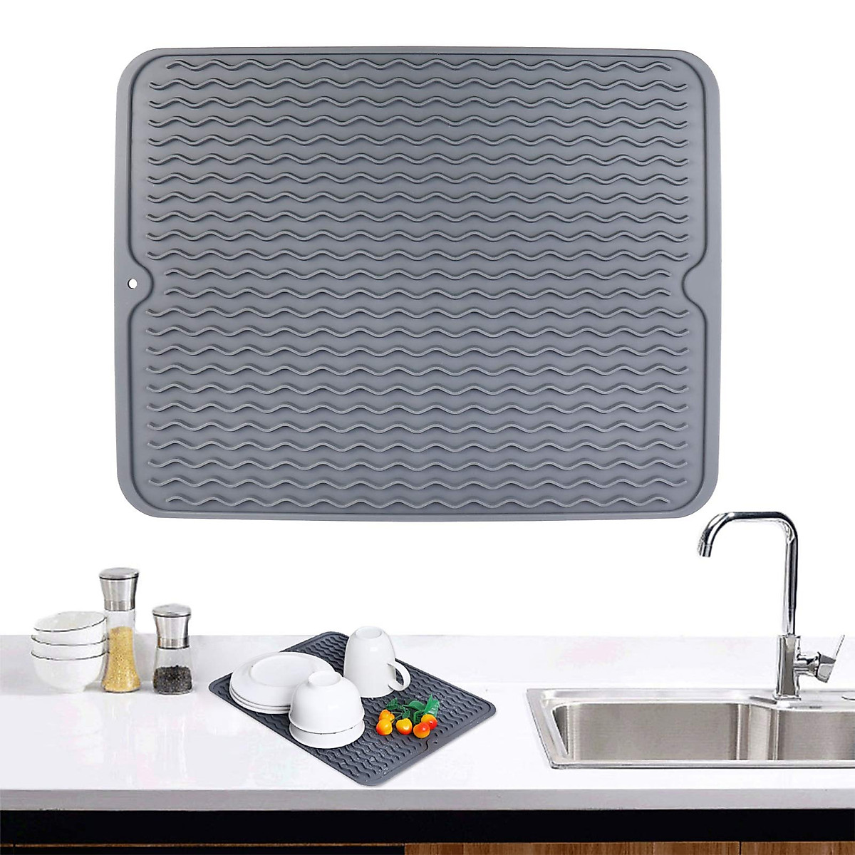 Hemoton 1pc Silicone Draining Mat countertop Dish Silicone Utensils Kitchen mat Silicone trivets Drain mat pad Silicone Drying mat Kitchen Dish Drying Mat Ripple Dish mat