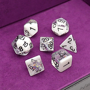Haxtec DND Dice Set 7PCS White Layered Polyhedral D&D Dice for RPG Dungeons and Dragons (Sunlit Snow)