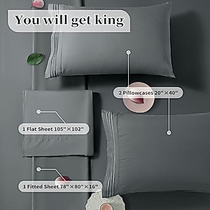Shilucheng King Size Bed Sheets Set Microfiber Polyester 1800 Thread Count Percale Super Soft and Comforterble 16 Inch Deep Pockets - 4 Piece (King, Dark Grey)