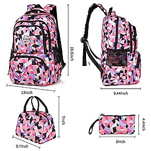 SCIONE Girls School Backpack Set,Colorful Print School Bag with Lunch Box-Large Capacity Backpack for Kids,Cute Pink Lightweight Book Bag for Teens,Middle and Elementary School Toddler Backpack