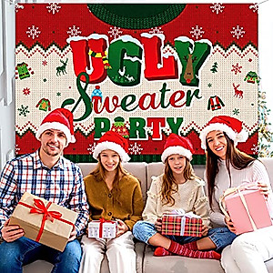 Ugly Christmas Sweater Party Decorations-Ugly Sweater Party Backdrop Supplies,5x3ft Vinyl Christmas Ugly Sweater Photo Prop Background Banner for 2022 Winter Christmas Holiday Supplies
