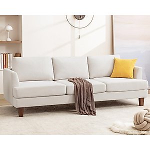 Gericco 89" 3-Seater Sofa, Deep Seat Sofa with Comfy Cushion, Mid Century Modern Couches for Living Room, Upholstered Comfy Sofa Couch for Bedroom, Apartment, Beige