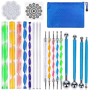 19PCS Mandala Dotting Tools Set with a Zipper Storage Bag for Painting Rocks, ABenkle Mandala Stencil Ball Stylus Paint Tray Set