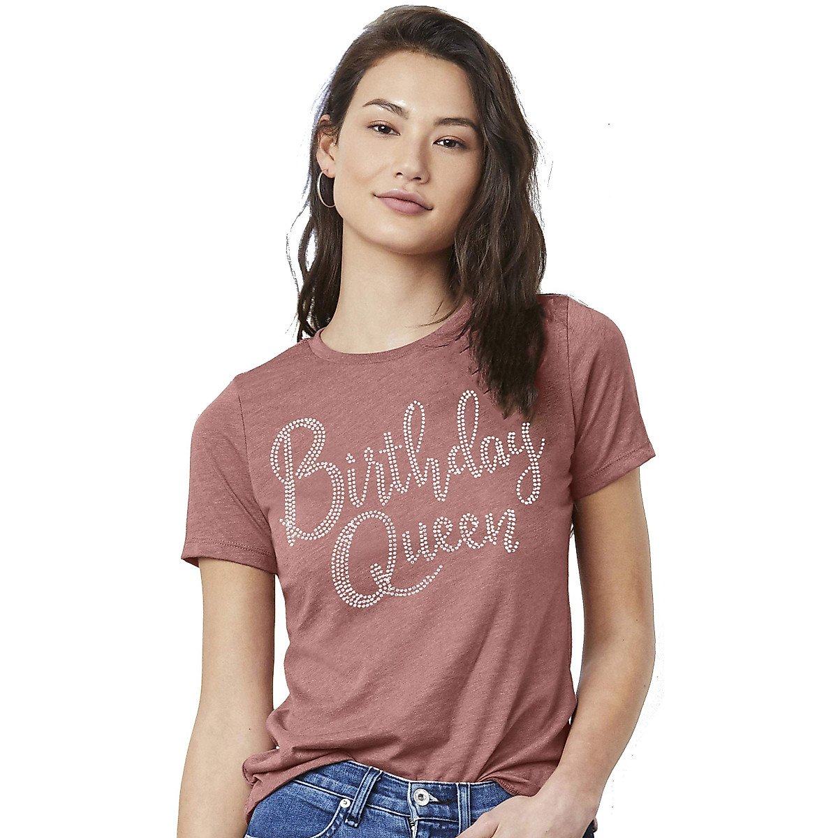 Birthday Tee Shirts for Women - Rhinestone Girly Birthday Queen T-Shirt - Birthday Party Gift for Women - Medium - Rose Gold Blush