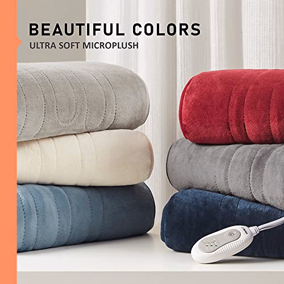 Soft Plush Electric Heated Blanket Throw | Red 50 x 60 | 3 Heat Settings with 2 Hour Auto Shut Off | Machine Washable