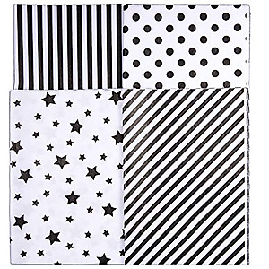 Whaline 120 Sheet White Black Tissue Paper Star Stripes Dots Pattern Tissue Paper 4 Styles Simple Gift Wrapping Paper Bulk for Birthday DIY Crafts New Year Gift Bag Supplies, 14 x 20"