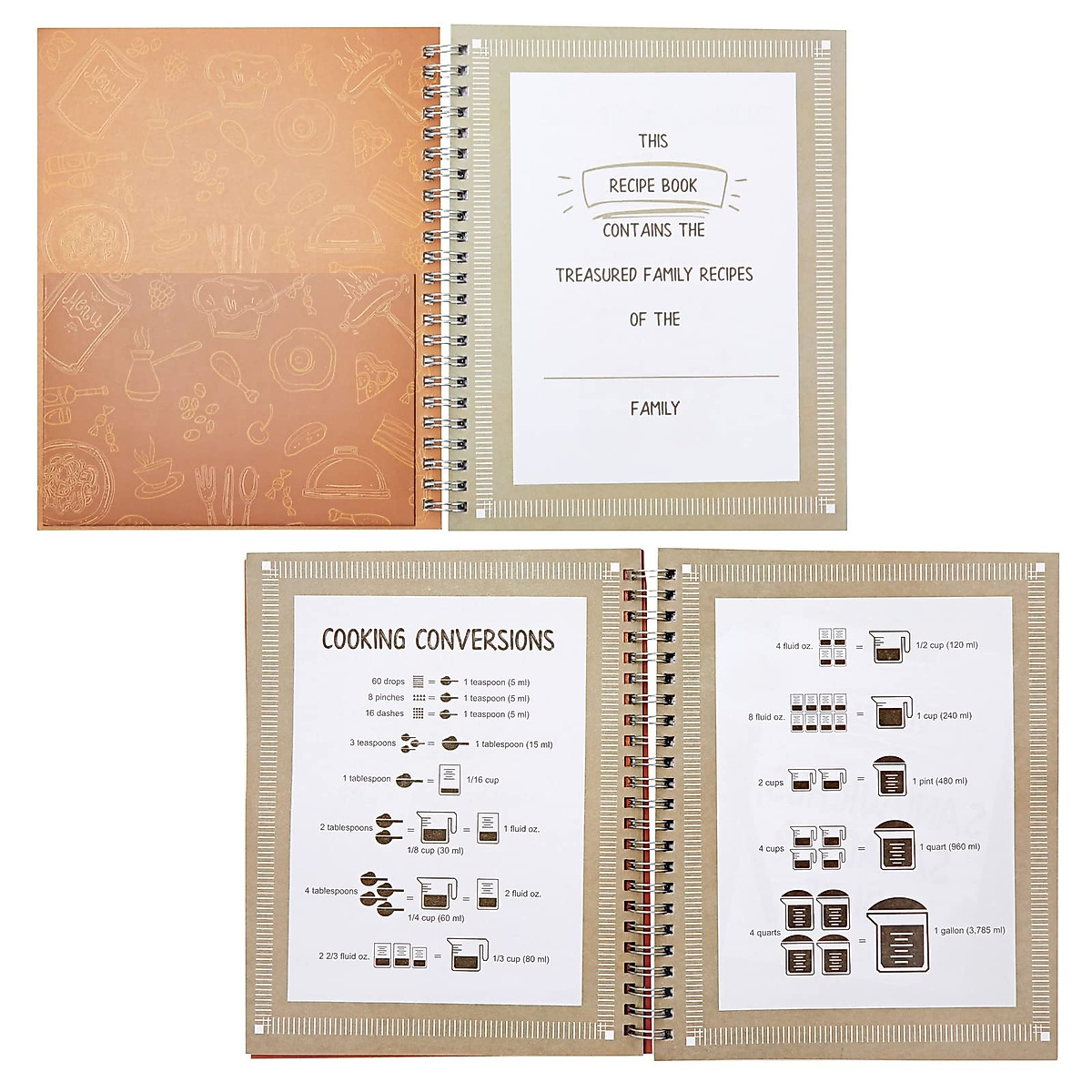 Family Recipe Book To Write In, Spiral Bound DIY Make Your Own Cookbook with 90 Pages (Blank Inside, 6.5 x 8.2 In)