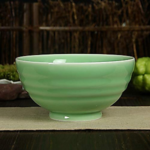 Salad Bowl 28 Ounce Chinese Rice Bowls Celadon Dinnerware Porcelain Cereal Bowls Microwave and Dishwasher Safe (6.5 Inch, Green)