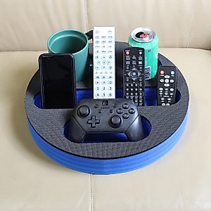 Polar Whale Couch Drink Holder Blue and Black Refreshment Tray for Sofa Bed Floor Car RV Lounge TV Room Durable Foam 4 Compartments with Game Controller Slot 13.75 Inches Wide