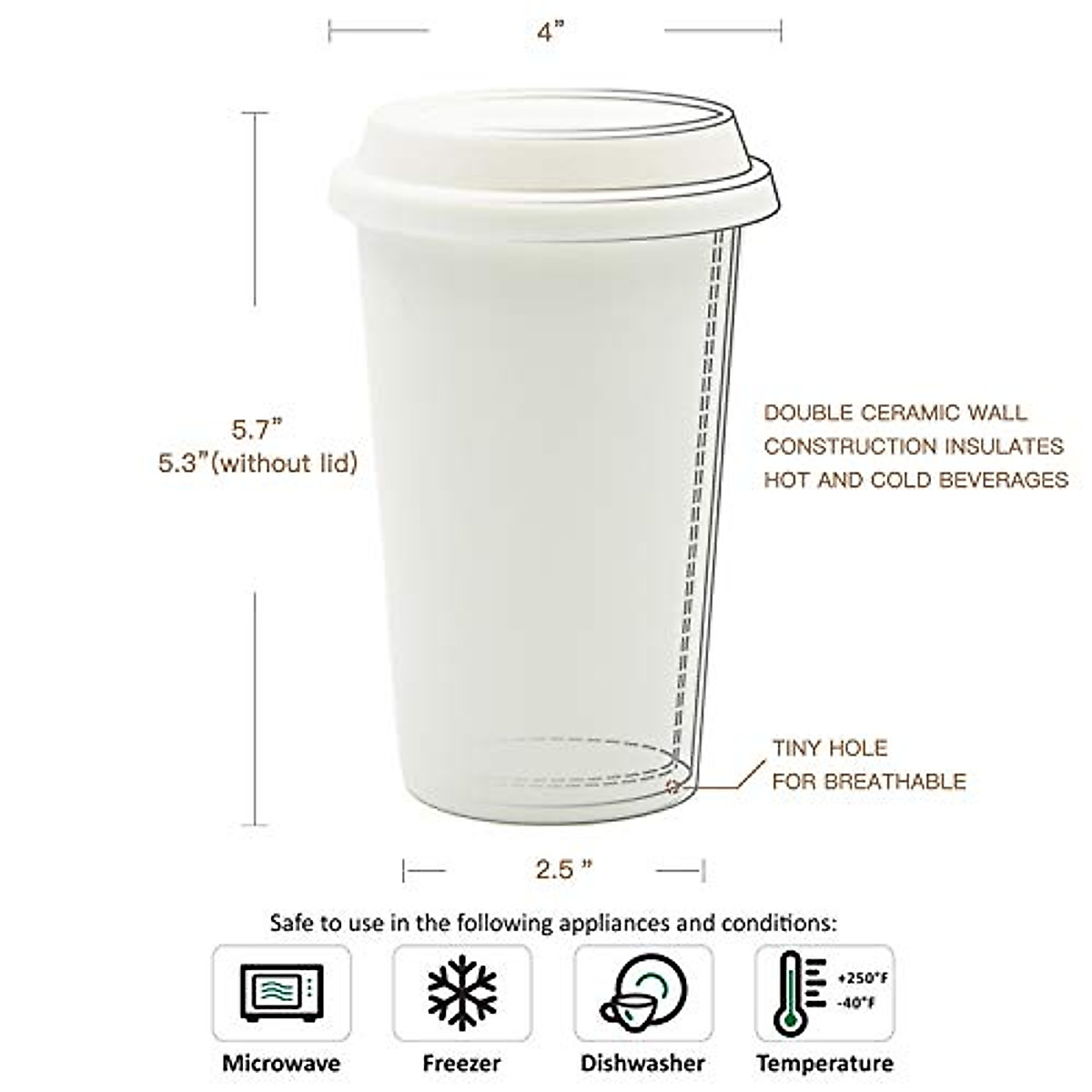 UDMG Reusable Double Wall Insulated White Ceramic Travel Coffee Cup with Lid & Sleeve, 12 fl.oz, I Am Not a Paper Cup…