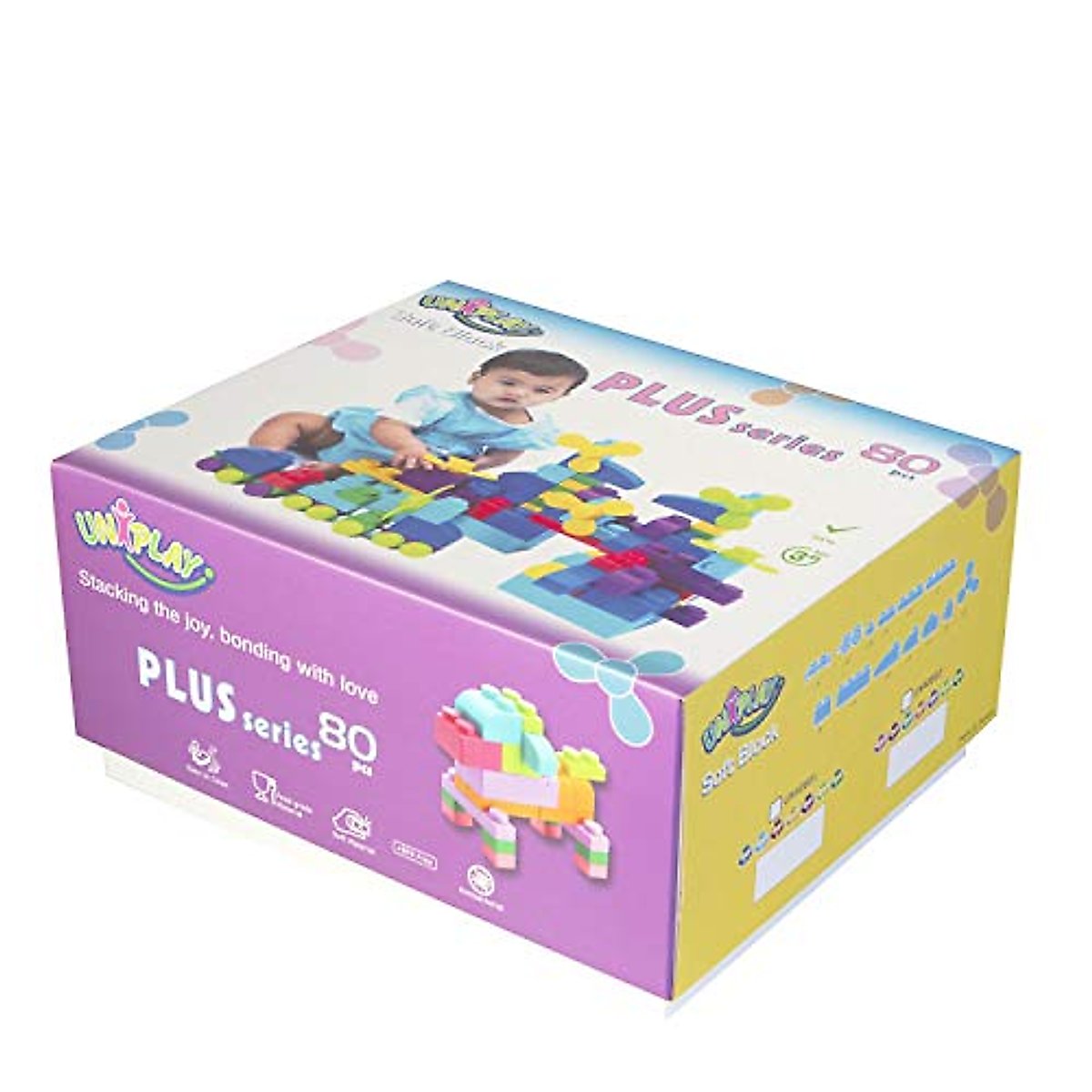 UNiPLAY Plus Soft Building Blocks — Creativity Toy, Educational Play, Cognitive Development, Early Learning Stacking Blocks for Infants and Toddlers, Primary (80-Piece Set)
