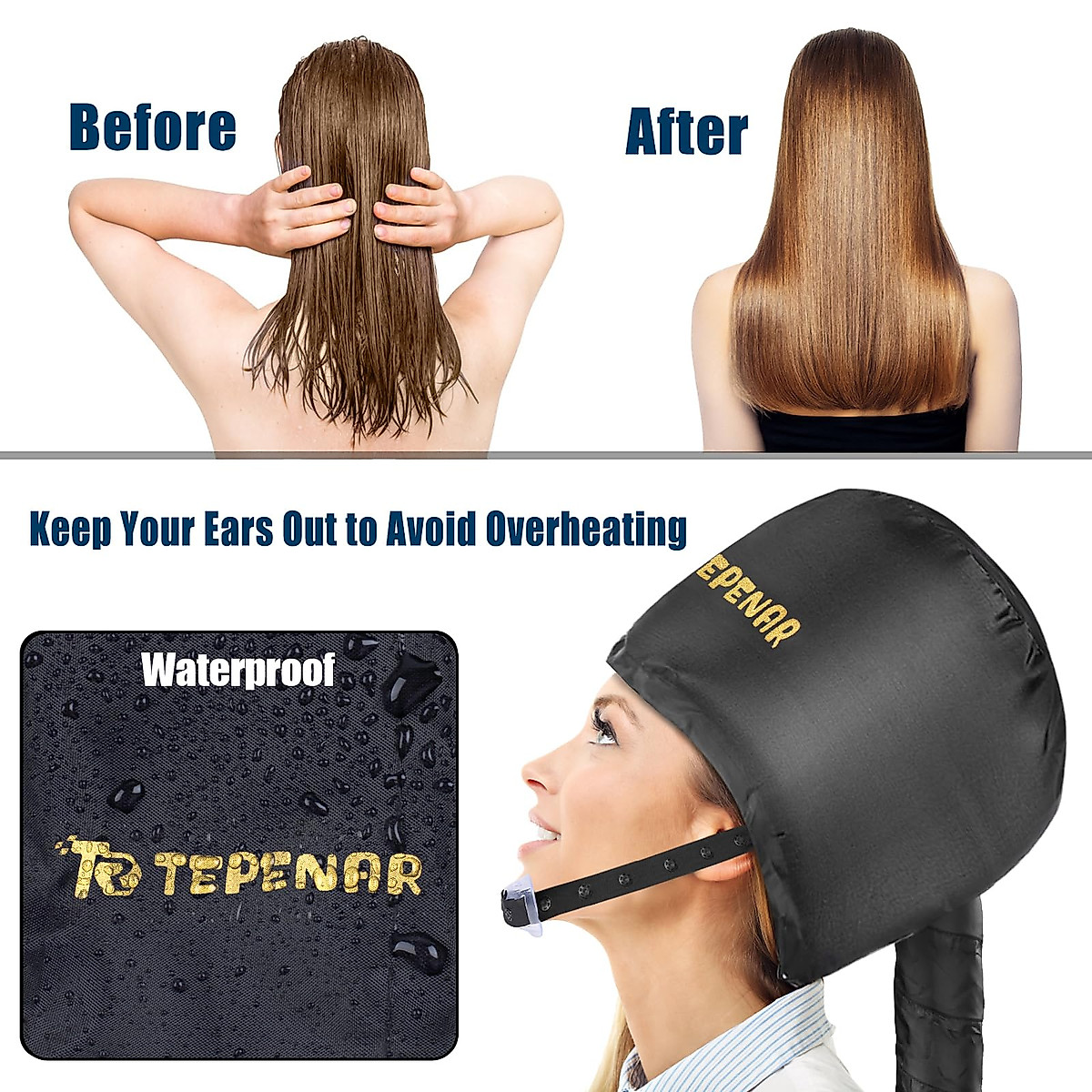 TEPENAR Bonnet Hair Dryer Attachment, Upgraded Soft Adjustable Large Hair Drying Bonnet for Hand Held Hair Dryer, Easy to Use for Natural Curly Textured Hair Care and Speeds Up Drying Time at Home