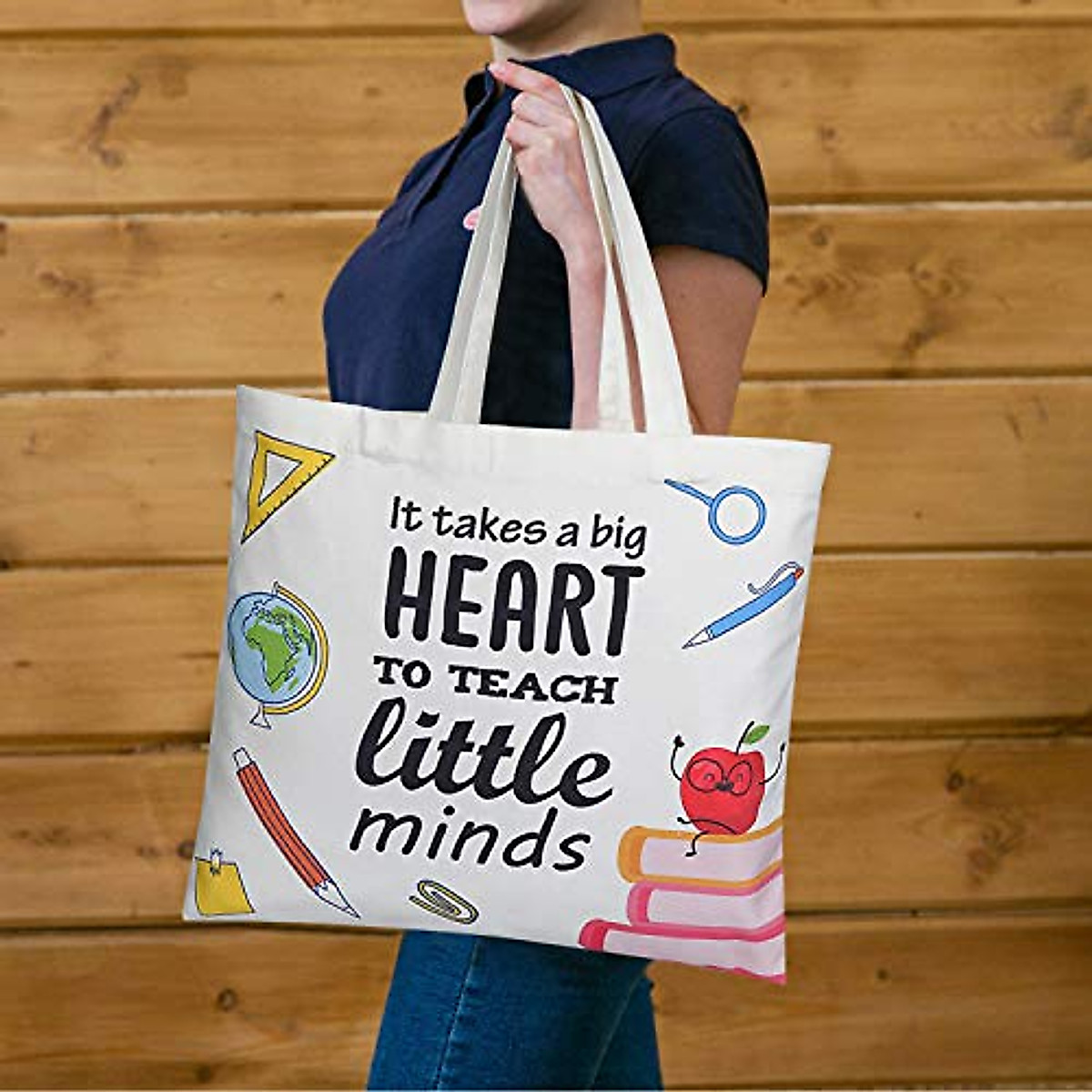 Teacher Appreciation Gifts - Teaching Tote Canvas  Bag for Men Women,It Takes A Big Heart To Teach Little Minds 