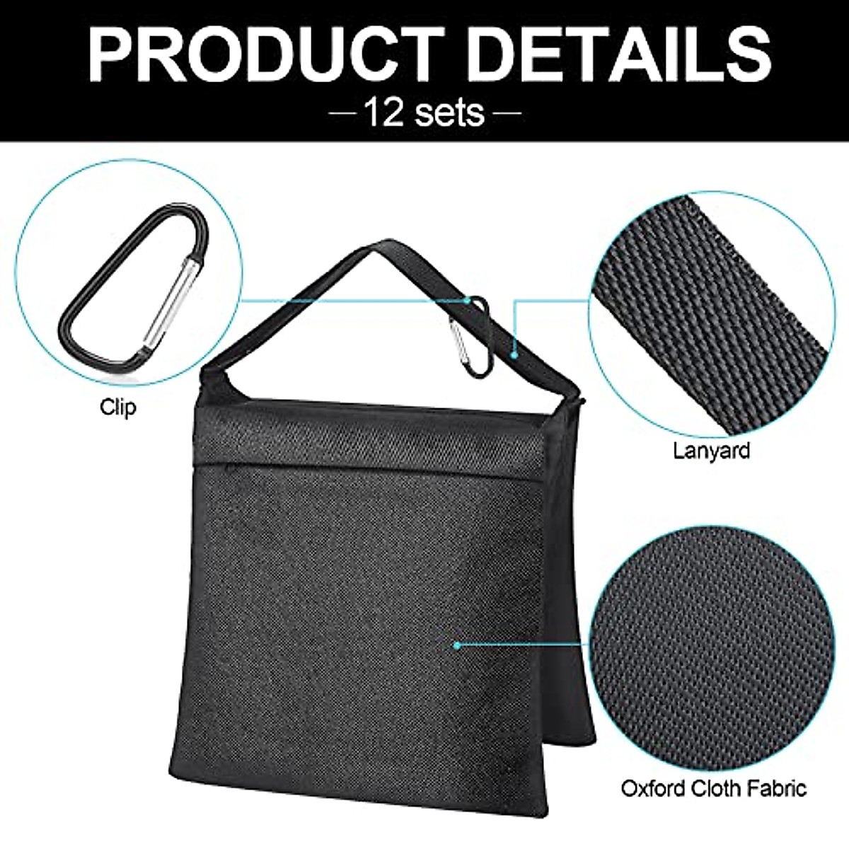 12 Packs Photography Weight Bags Photo Studio Filled Weight Bag Empty Heavy Sandbag Set for Photography Tripod Stand Light Stand Sports Outdoor Photo Video Studio Boom Brackets (Black)