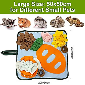 Adpartner Rabbit Foraging Mat Bunny Toys, 20"x20" Rabbit Snuffle Mat Interactive Feeding Game, Washable Bunny Hay Feeder Treat Dispenser Foraging Toys for Rabbits Guinea Pigs Chinchillas Ferrets