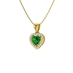 Diamondere Natural and Certified Emerald and Diamond Heart Petite Necklace in 14k Yellow Gold | 0.51 Carat Pendant with 18 Inch Chain