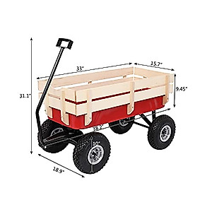 Red and White Garden Wagon Cart,Gorilla Cart,Wheelbarrow,Beach Wagon with Big Wheels for Sand,Utility Garden Iron Wood Four Wheel Garden Wagon for Outdoor Camping,Nurseries,Greenhouse
