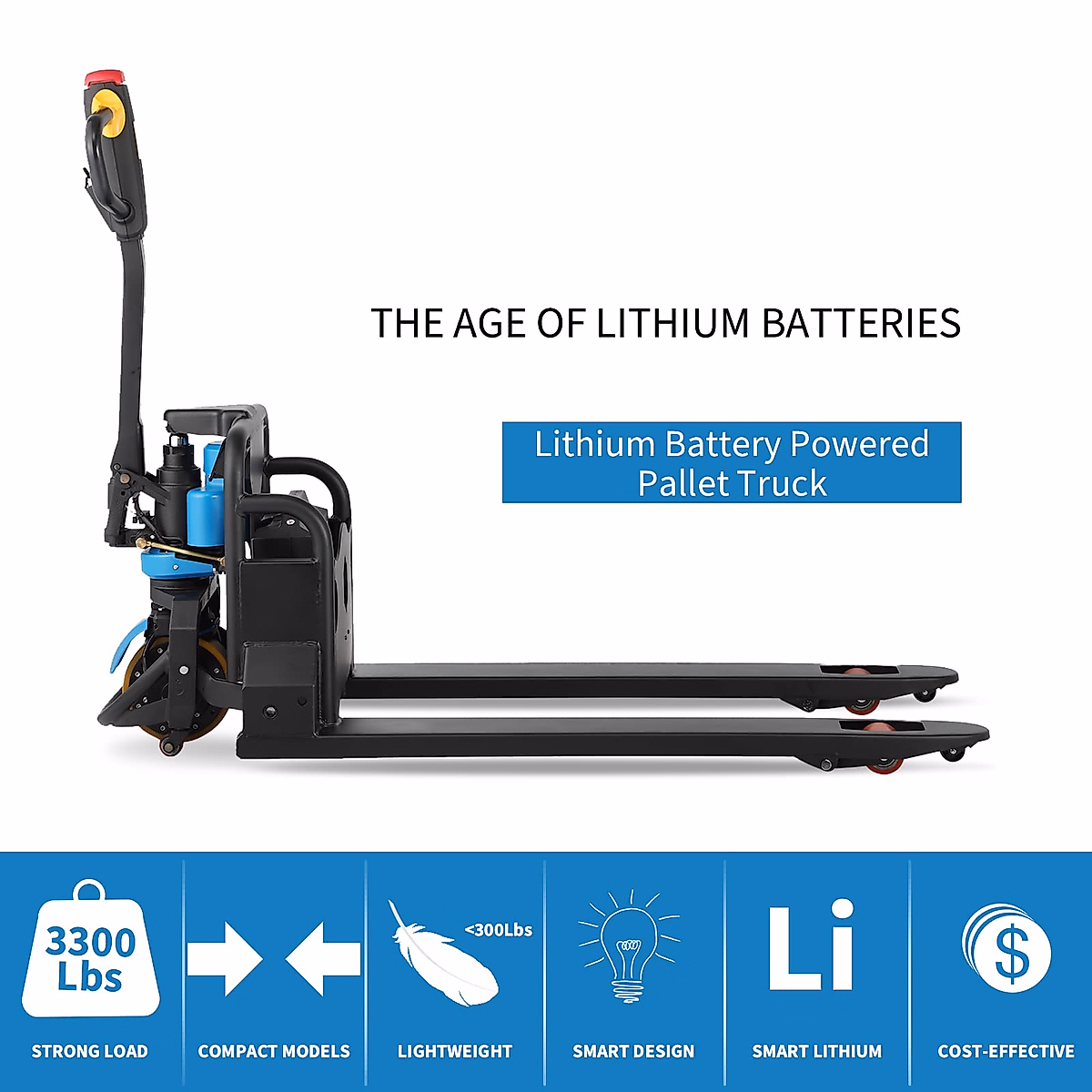 APOLLOLIFT Full Electric Power Lithium Pallet Jack Truck Efficiency Bundle 3300lb Cap.45" x21"-Plus Extra Battery Bundle