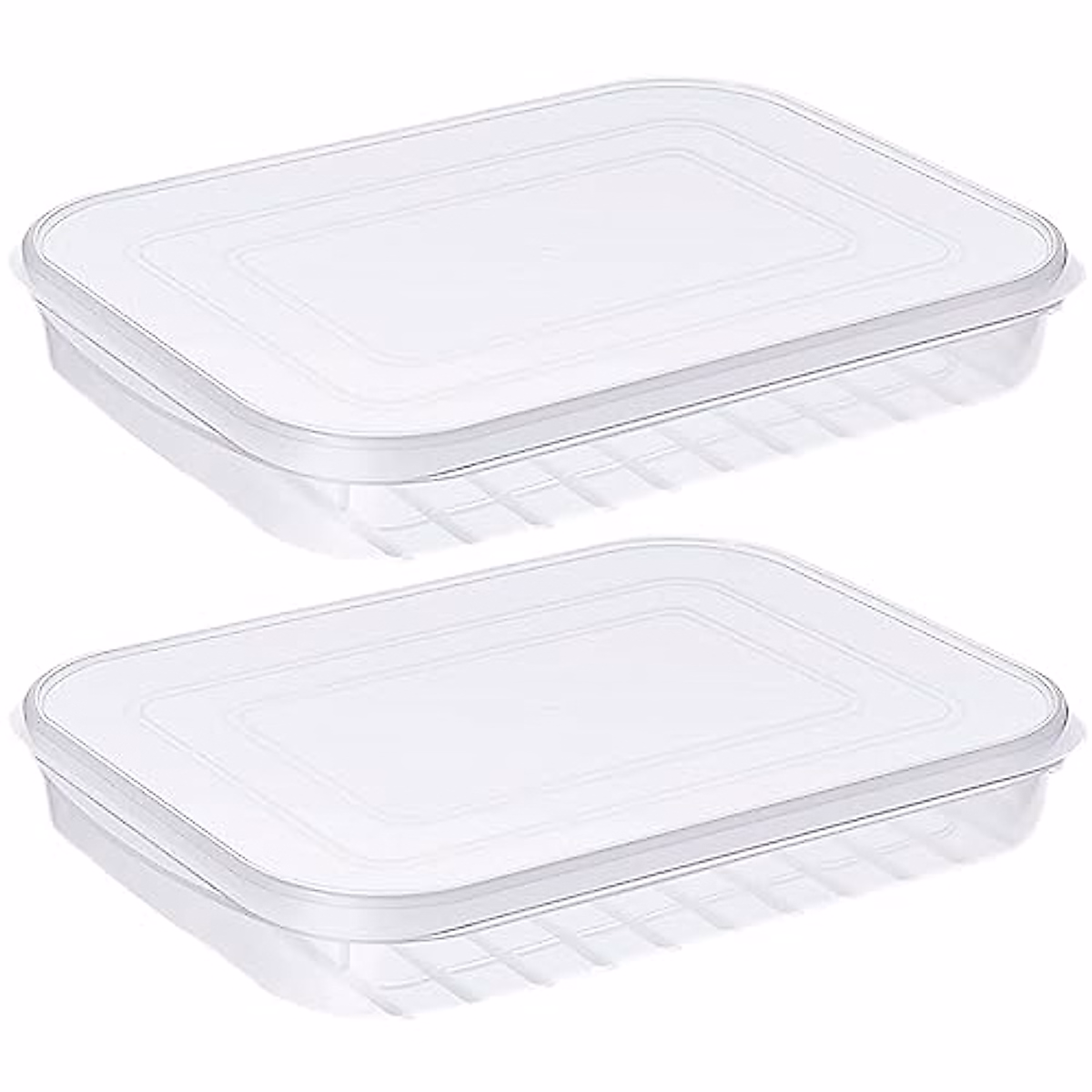 Tofficu 2Pcs Plastic Refrigerator Food Storage Containers, Stackable Refrigerator Organizer Bins with Lids, Fridge Organizers And Storage Containers for Meat, Fruits, Vegetable, Drinks