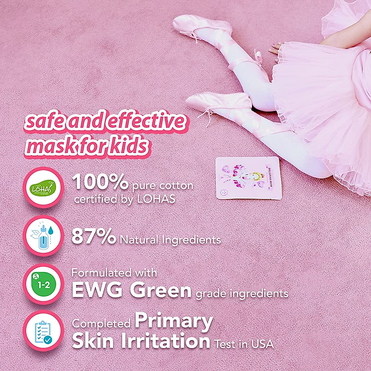 [ peach and ] Ballerina Face Mask Sheet for Kids, Children | Facial Mask made with 100% Cotton (5pcs)