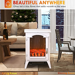 HOMCOM 23" Electric Fireplace Heater, Fire Place Stove with Realistic LED Flames and Logs and Overheating Protection, 750W/1500W, White