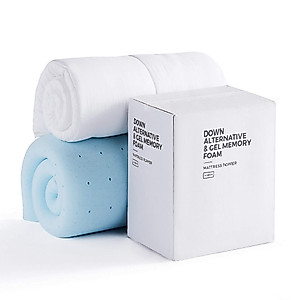 LUCID 4 Inch Down Alternative and Gel Memory Foam Mattress Topper - Three Toppers In One - King , White