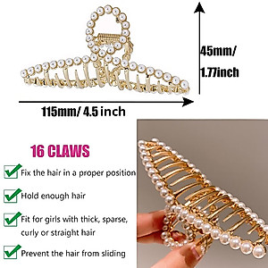 VinBee Pearl Hair Clips For Women, Large Metal Hair Claw Clips For Thick and Thin Hairs, Jaw Clamp Clips-3 Pack 4.5 Inches