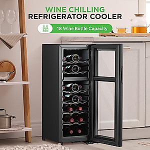 NutriChef PKCWCDS182 18 Bottle Fridge | Dual Zone Chiller | Adjustable Temperature 41°F to 64°F | Ultra Quiet Operation | Wine Cooler for Home, & Office | Free Standing 32x11x26 in (Black)
