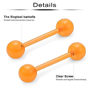 Ftovosyo 14G 16mm Glow in Dark Flexible Acrylic Straight Tongue Nipple Ring Retainer Body Piercing Jewelry for Women Men 36PCS Mix Color Bioflex Plastic Acrylic Nipplering