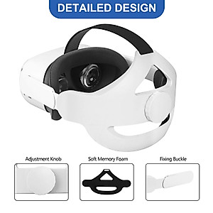 MASiKEN K6 Adjustable Replace Elite Head Strap for Oculus Quest 2, Enhanced Support and Comfort Head Pad Cushion,Reduce Head Pressure,Optimize Interface Fillet and Headstock Angle (White)