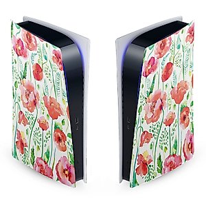 Head Case Designs Officially Licensed Ninola Red Flower Art Mix Vinyl Faceplate Sticker Gaming Skin Decal Cover Compatible With Sony PlayStation 5 PS5 Digital Edition Console