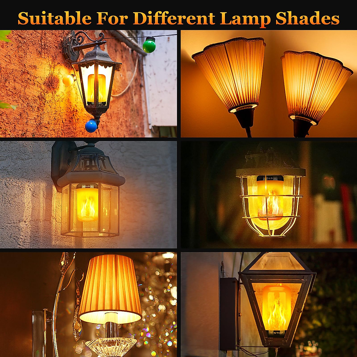 Y- STOP Upgraded LED Flame Light Bulbs, 4 Modes Flickering Light Bulb with Upside Down Effect, E26 Base Fire Bulb for Halloween, Christmas Decorations, Party, Outdoor, Indoor, Home Decor (2 Pack)