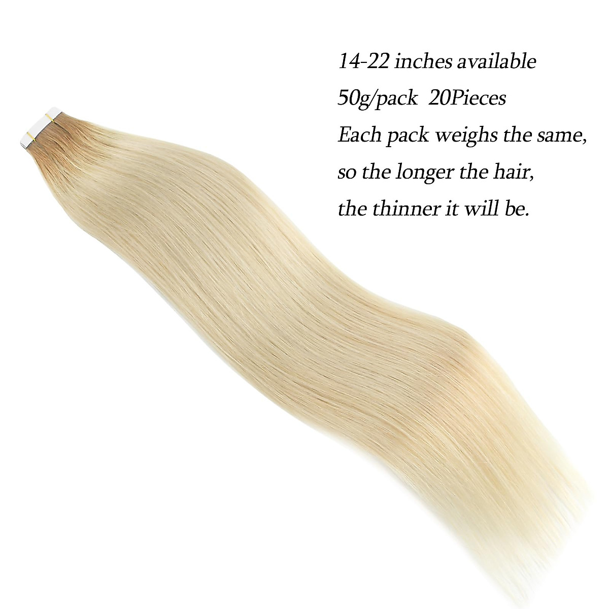 ABH AMAZINGBEAUTY HAIR Rooted Tape in Hair Extensions, Remy Human Hair, 20 Pieces 50 Grams, Platinum Blonde with Dirty Blonde Roots, 20 Inch