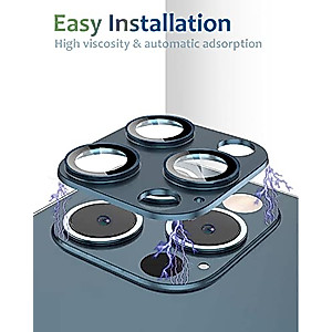 [2 Pack] Tamoria iPhone 12 Pro Max Camera Lens Protector Metal Plus Tempered Glass Camera Cover Oneness Design, Support LIDAR Scanner, Explosion-Proof iPhone 12 Pro Max 6.7 Inch Accessories Blue