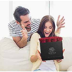 SOHO FLORAL ARTS New Roses Preserved Flowers | Genuine Roses That Lasts for Years | Flowers for Delivery | Large/XL Box (Black Box White Roses 9ct)