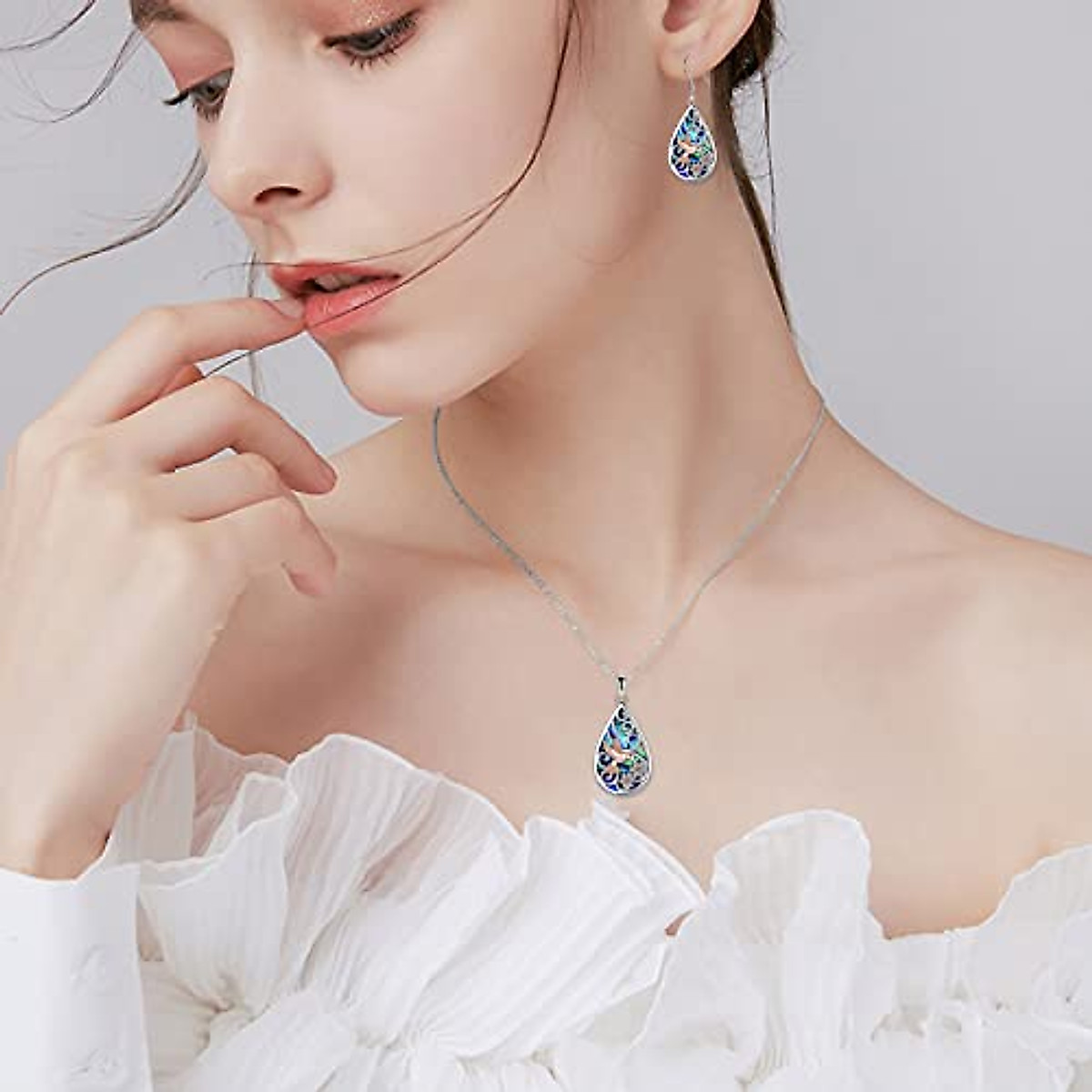 POPLYKE Sterling Silver Hummingbird Necklace Teardrop Necklace Abalone Jewelry Hummingbird Gifts for Women Birthday